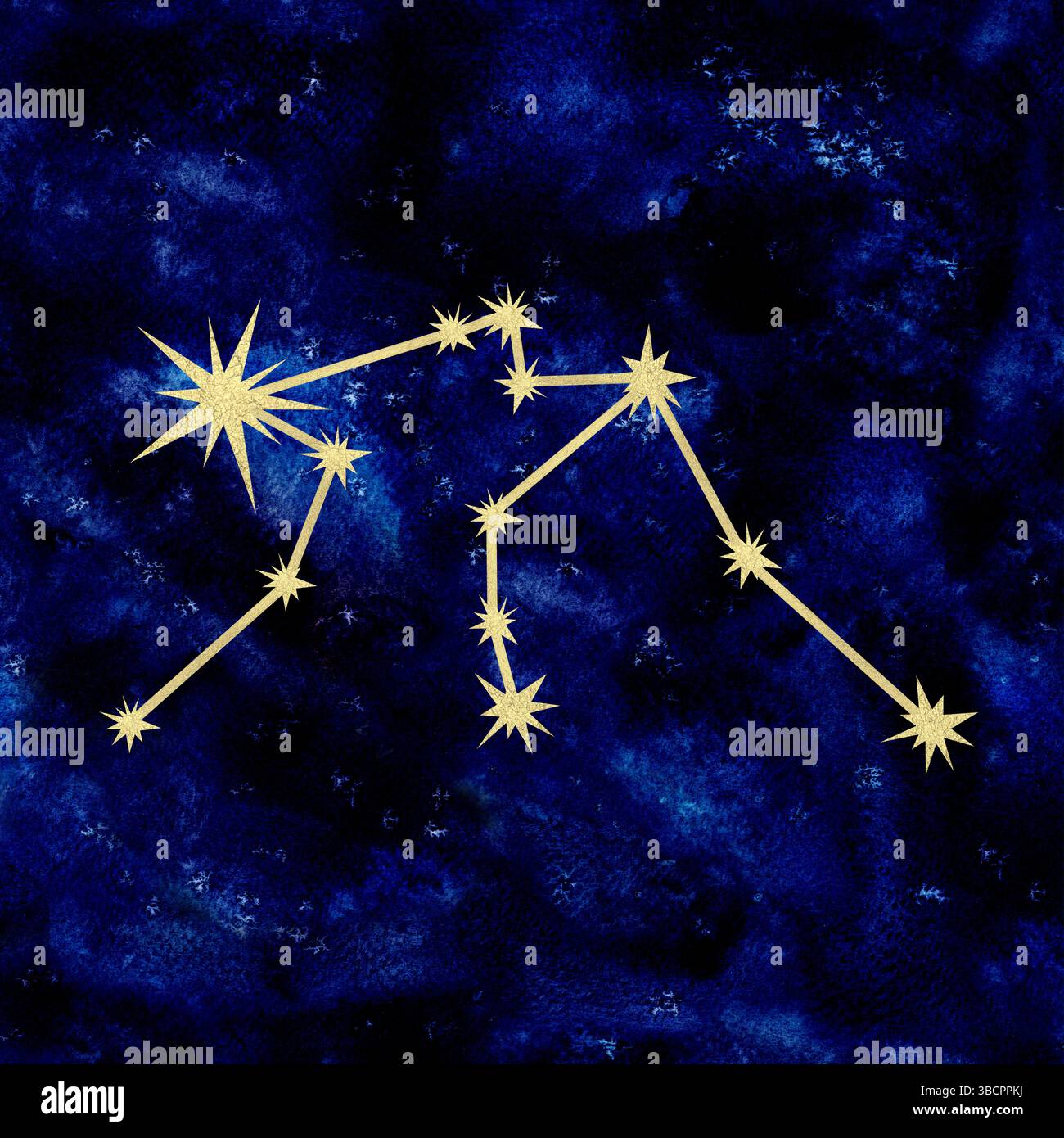 Aquarius constellation with gold foil texture on dark blue galaxy ...