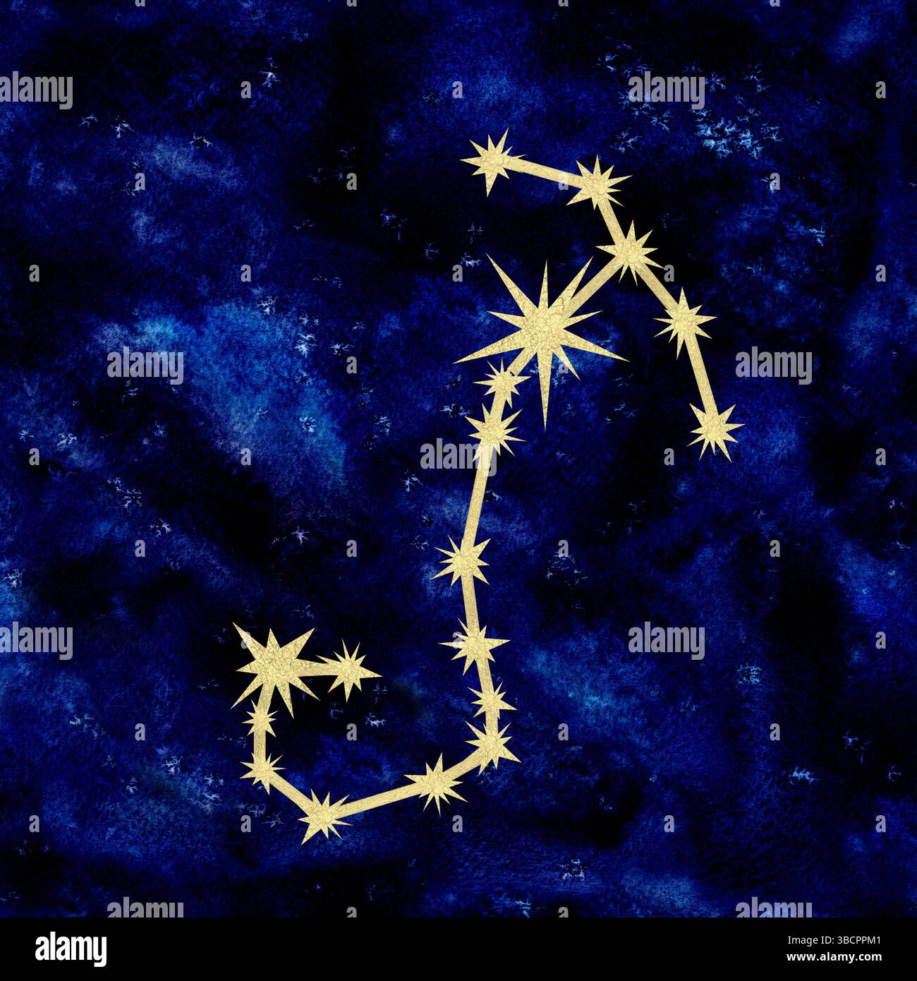 Scorpio constellation with gold foil texture on dark blue galaxy ...