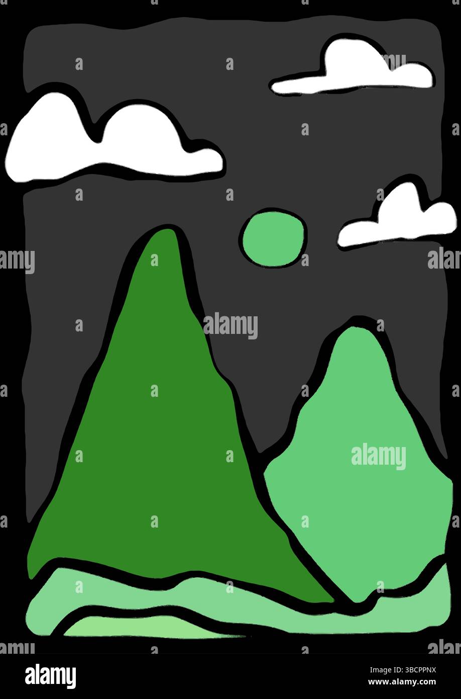 Illustration night mountain scenic Stock Vector Images - Alamy