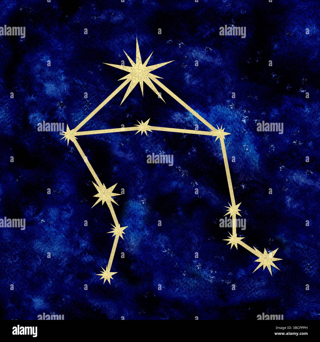 Libra constellation with gold foil texture on dark blue galaxy ...
