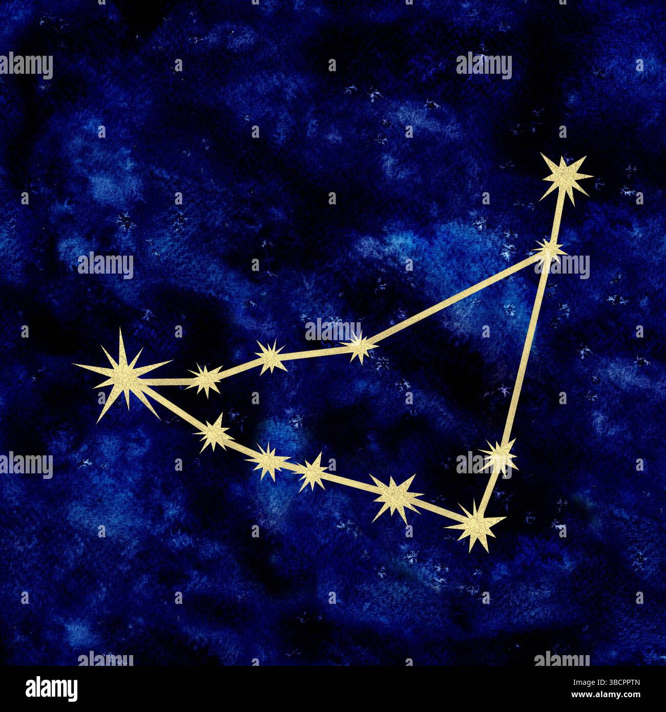 Capricorn constellation with gold foil texture on dark blue galaxy ...