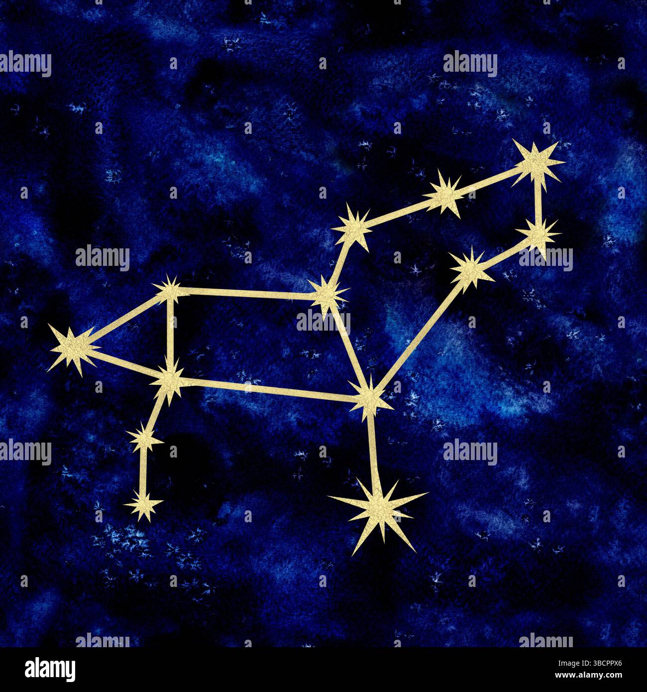 Leo constellation with gold foil texture on dark blue galaxy background ...
