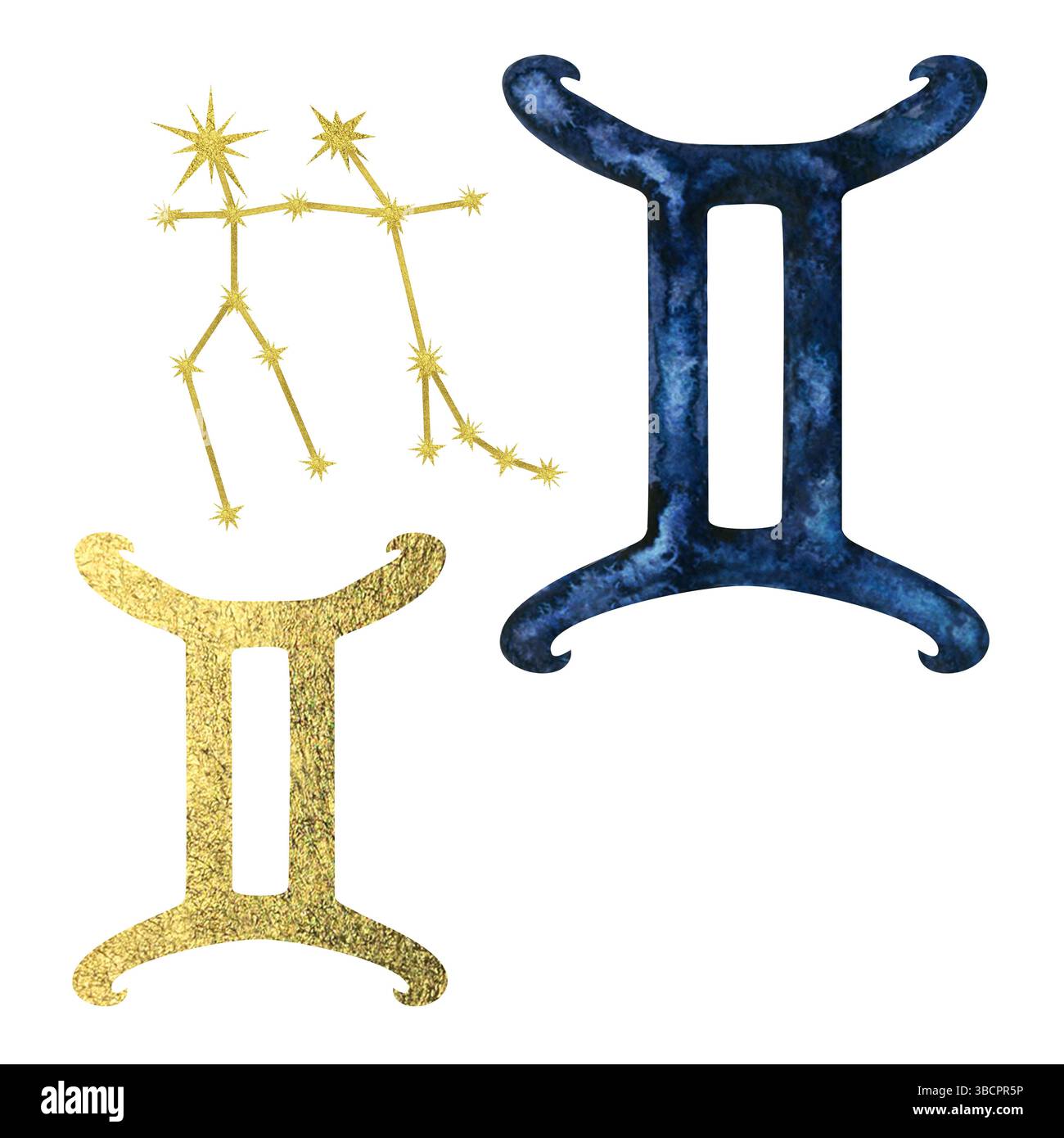 Blue and gold Gemini zodiac symbol with gold foil texture, golden ...