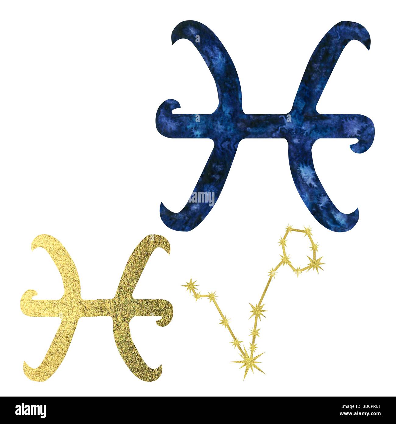 Blue and gold Pisces zodiac symbol with gold foil texture, golden ...