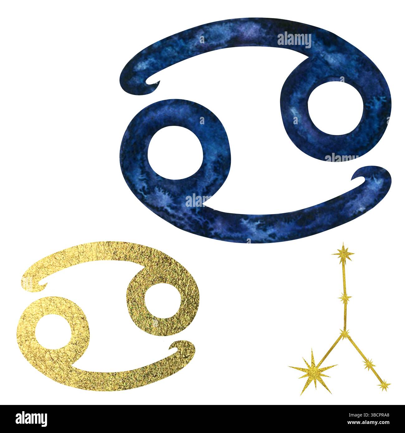 Blue and gold Cancer zodiac symbol with gold foil texture, golden ...