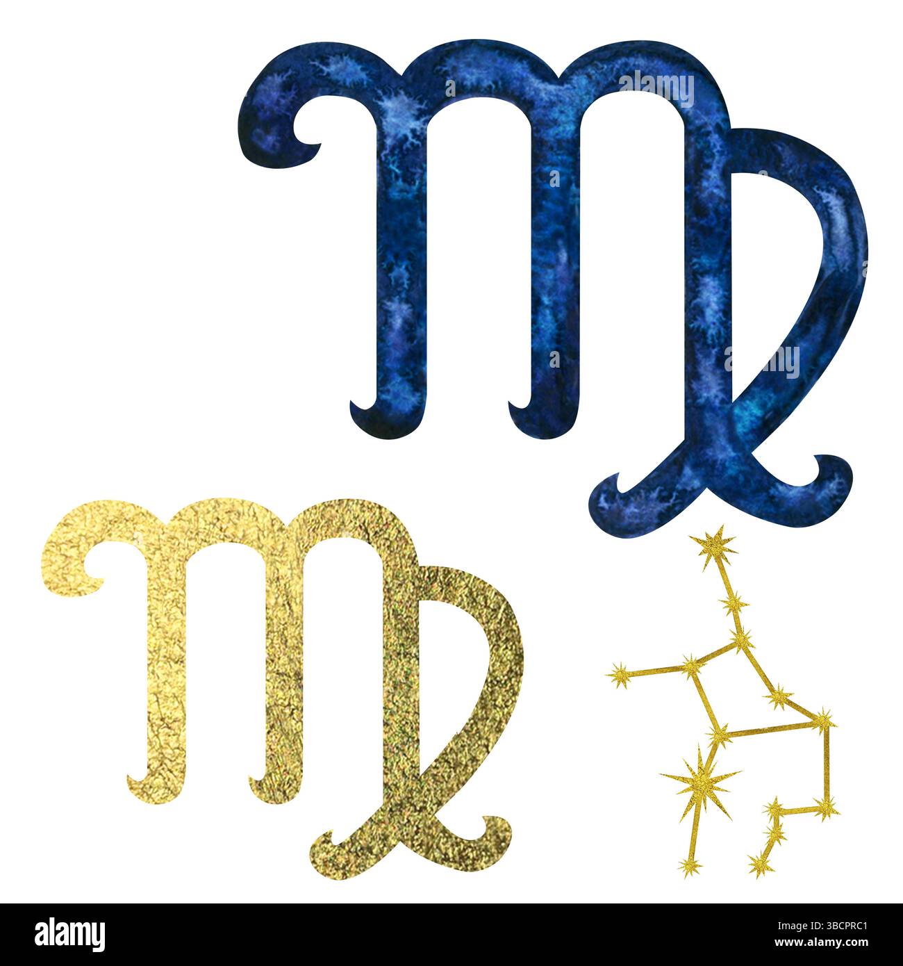 Blue and gold Virgo zodiac symbol with gold foil texture, golden ...