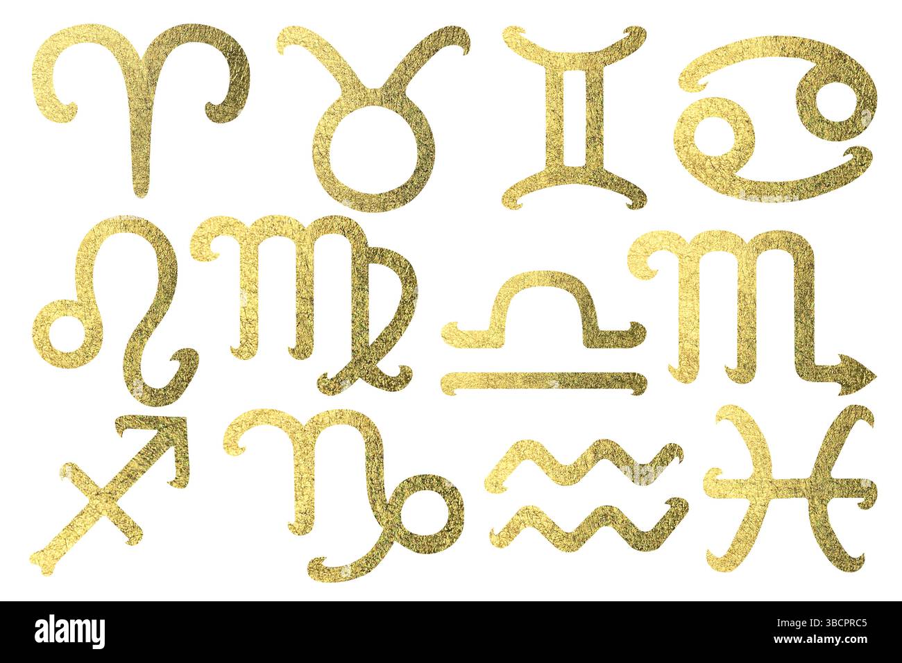Twelve golden zodiac signs isolated on white background for horoscope ...