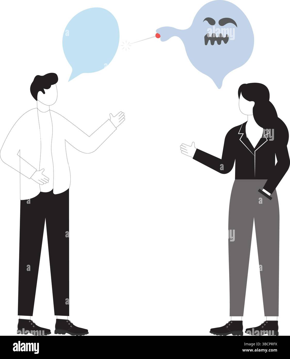 Woman and man yelling at each other and making rude gestures ...