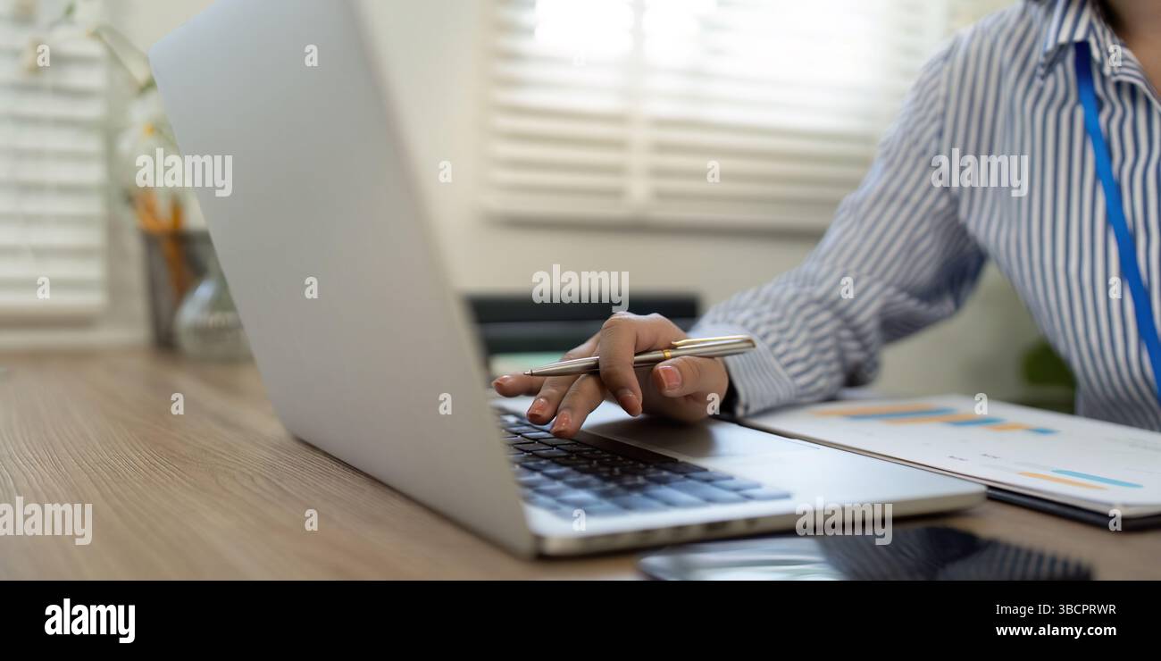 Remote Work and Digital Transformation. Professional woman analyzing ...