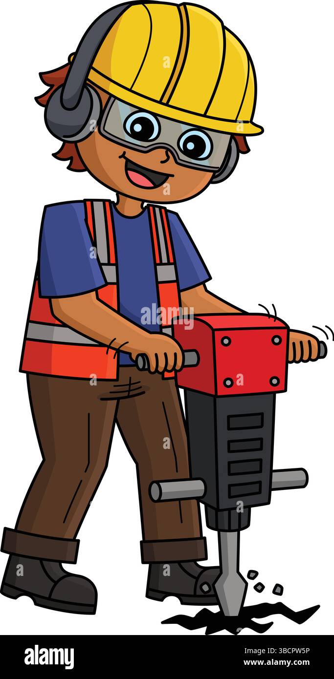 Construction Worker Jack Hammering Road Clipart Stock Vector Image ...