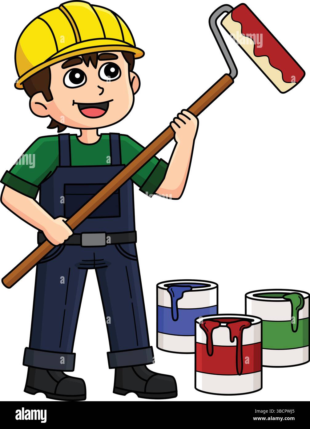 Construction Worker Painting Wall Cartoon Clipart Stock Vector Image ...