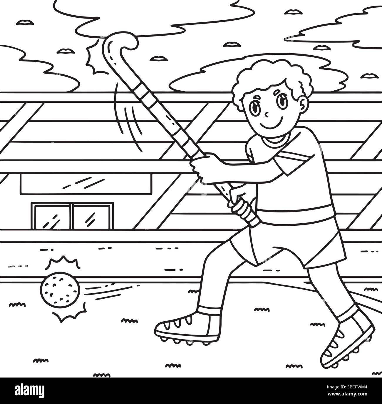 Field Hockey Male Player Hitting the Ball Coloring Stock Vector Image ...