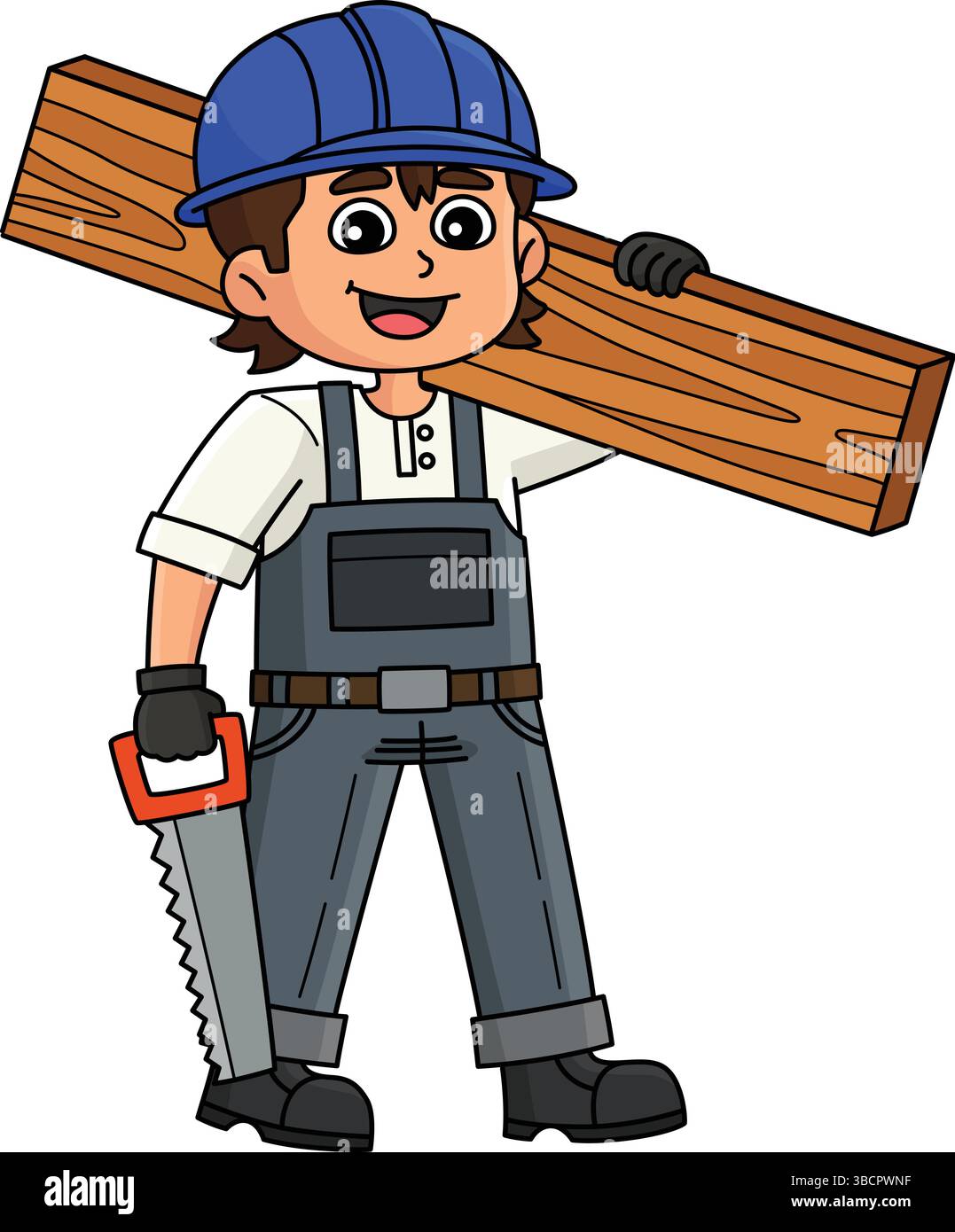 Construction Worker Lifting a Log Cartoon Clipart Stock Vector Image ...