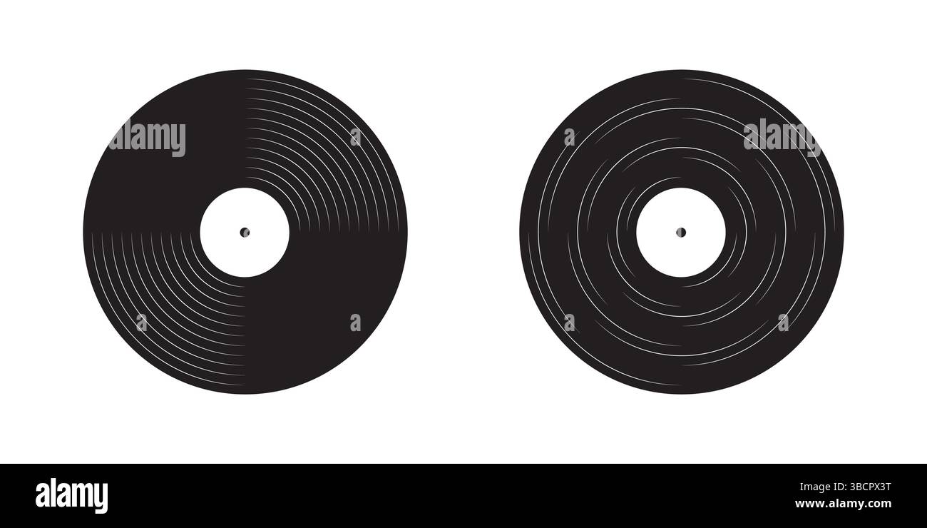 Turntable and vinyl music records Icon set of LP discs and DJ tools for ...