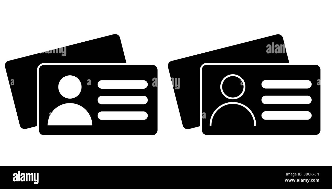 Schematic black and white ID card and driver license icons for ...