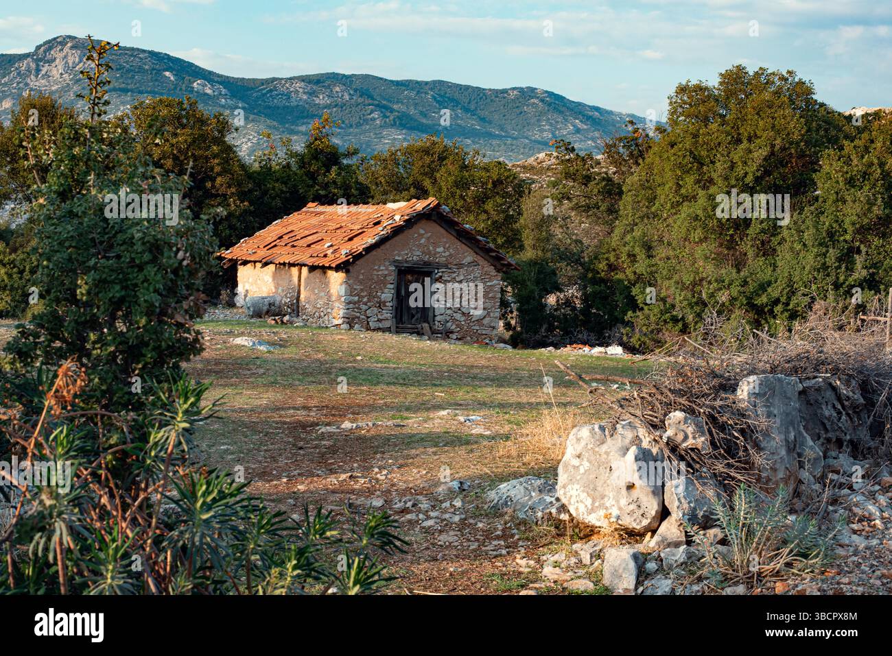 Old Turkish houses along the Western Lycian Way, historic charm Stock ...
