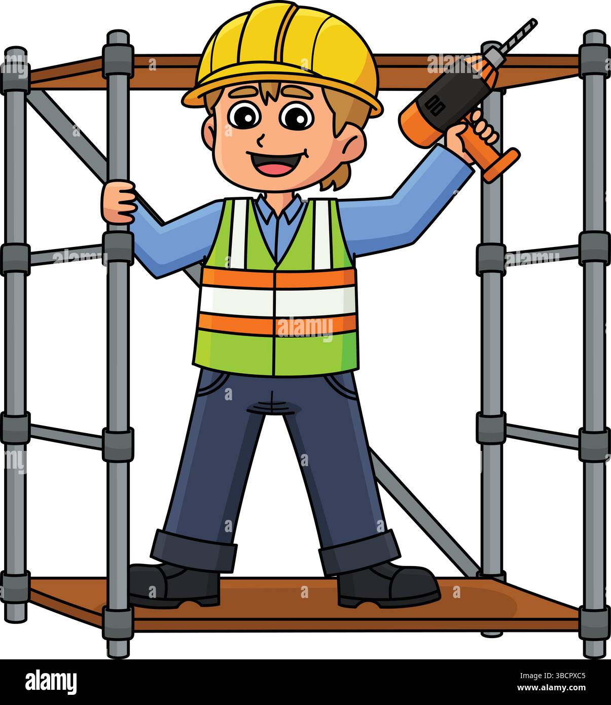 Construction Worker on Scaffolding Cartoon Clipart Stock Vector Image ...