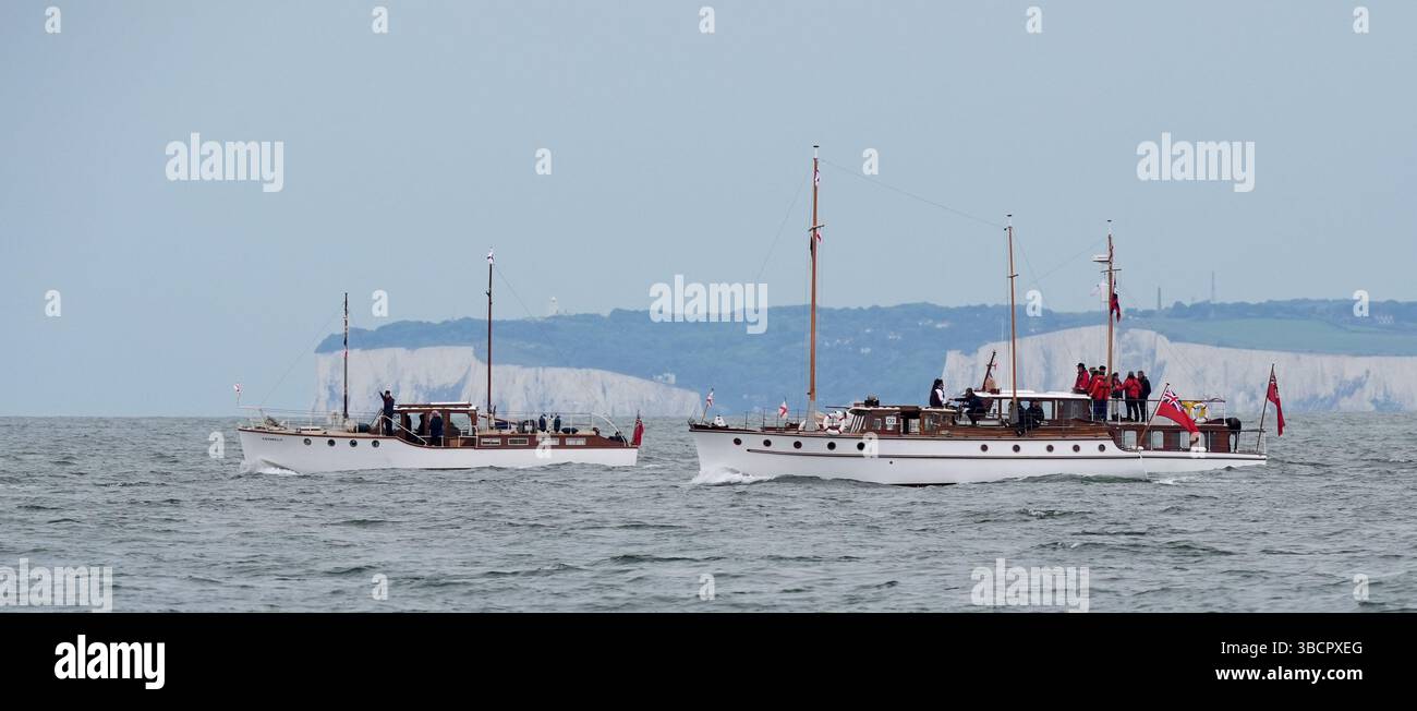 A flotilla of Little Ships sail out of Ramsgate, Kent, during 'Dunkirk ...
