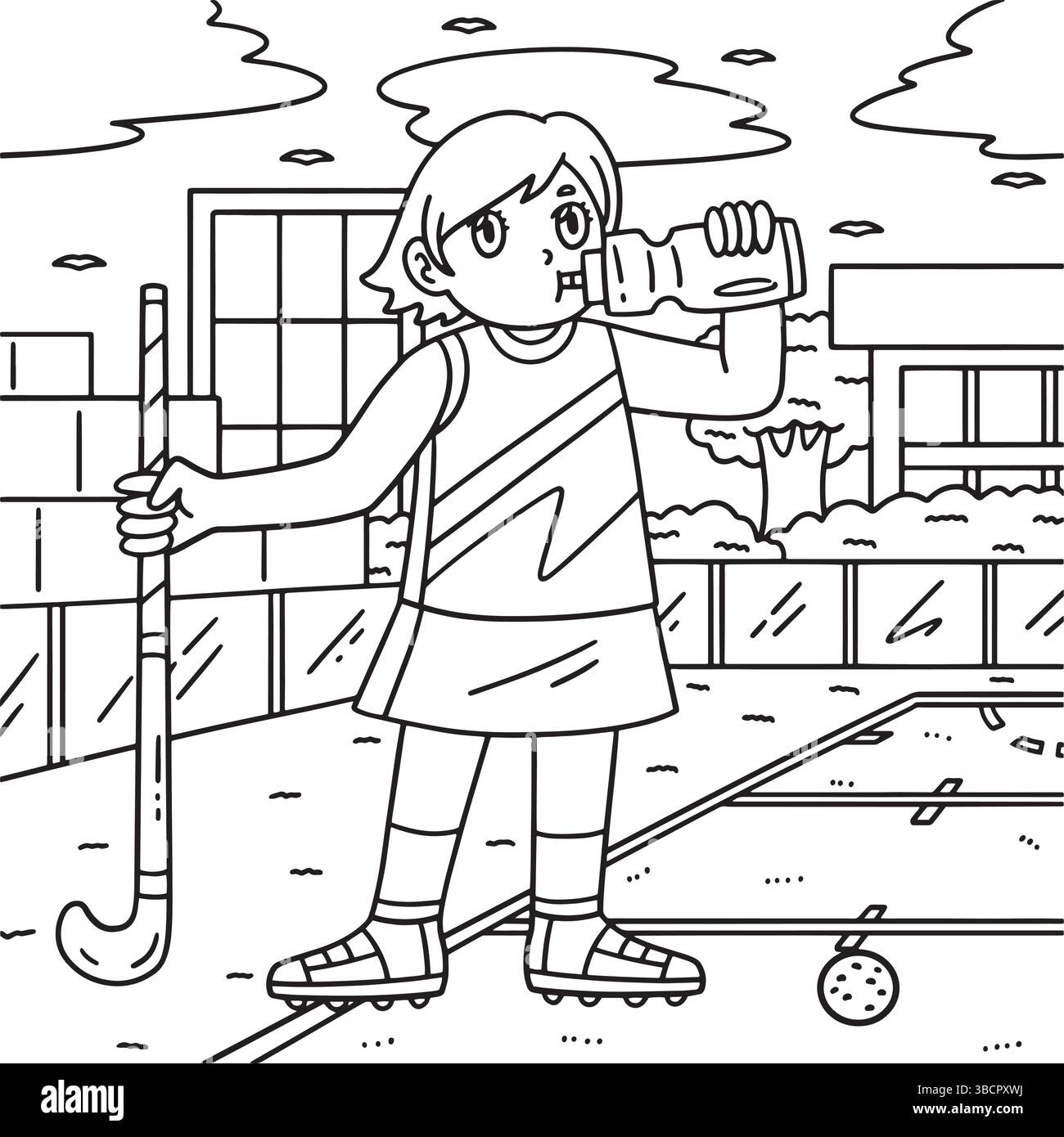 Field Hockey Female Player Drinking Water Coloring Stock Vector Image ...