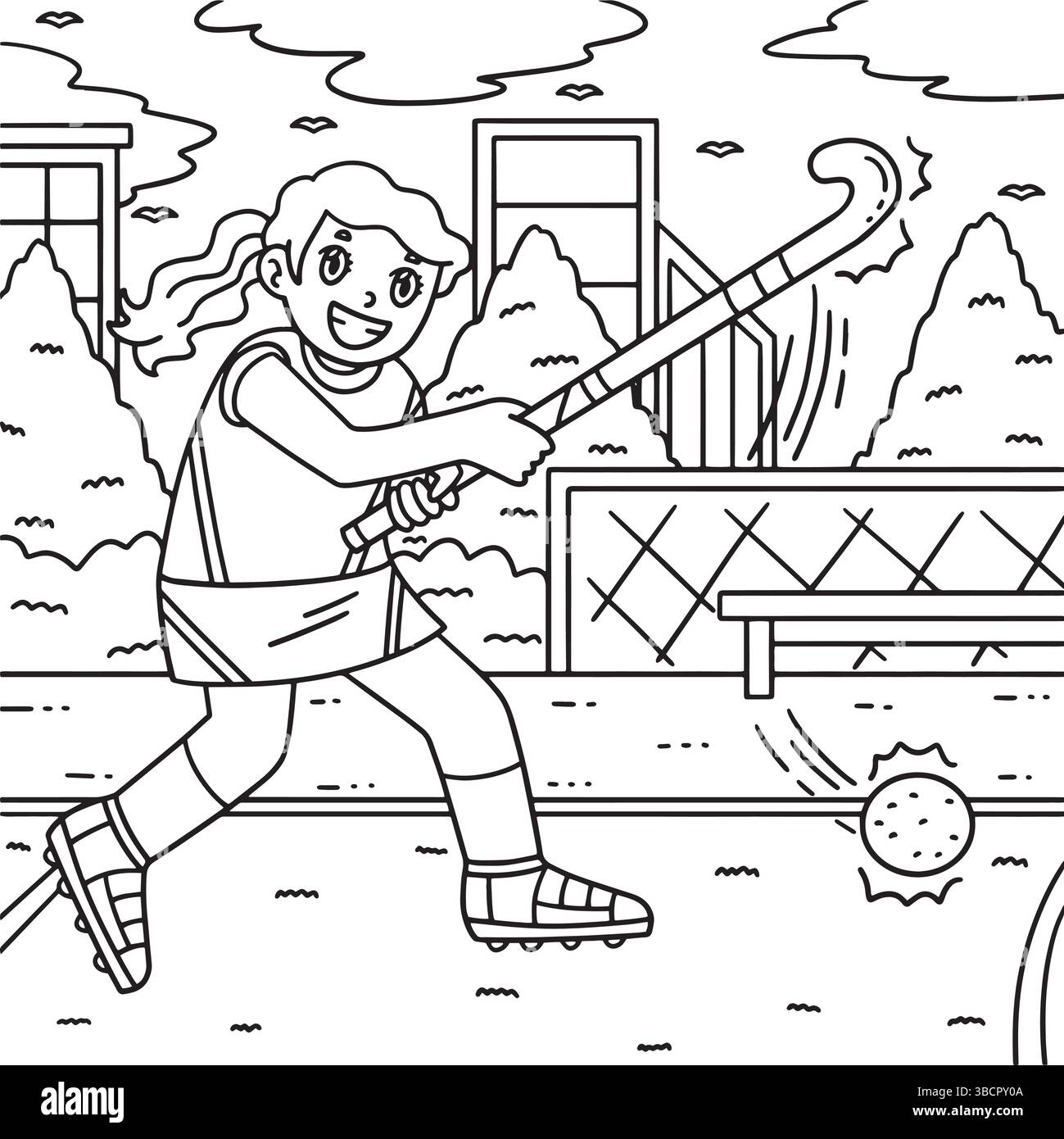 Field Hockey Female Player Hitting Ball Coloring Stock Vector Image ...