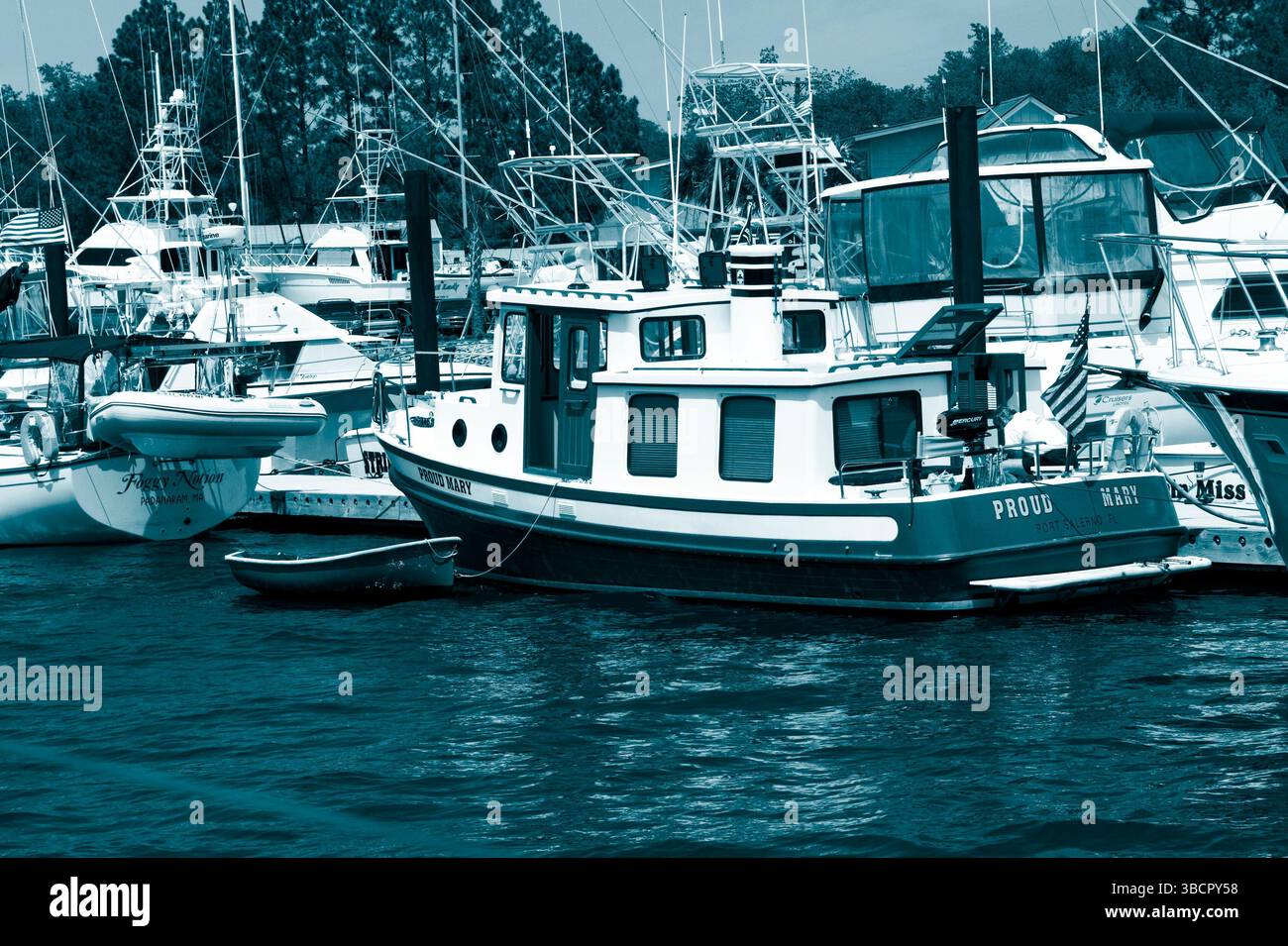 Cabin cruiser boat docked along the waterfront in Georgetown, South ...
