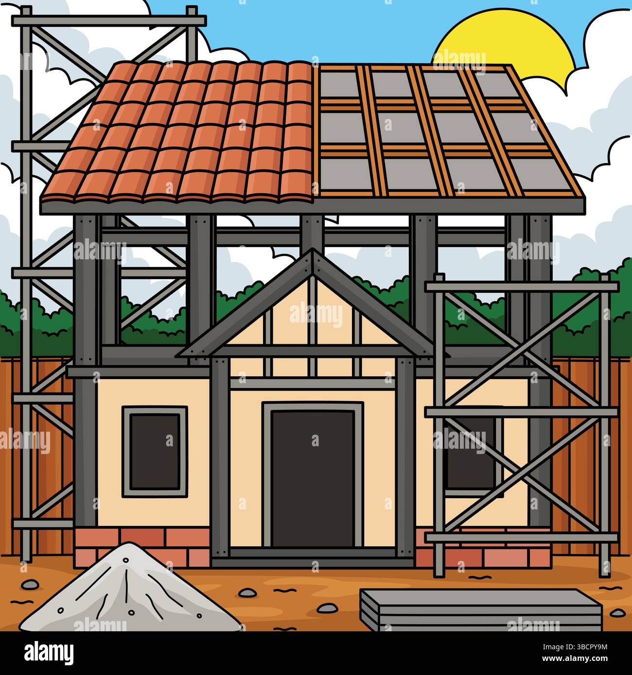 House Construction Site Colored Cartoon Stock Vector Image & Art - Alamy