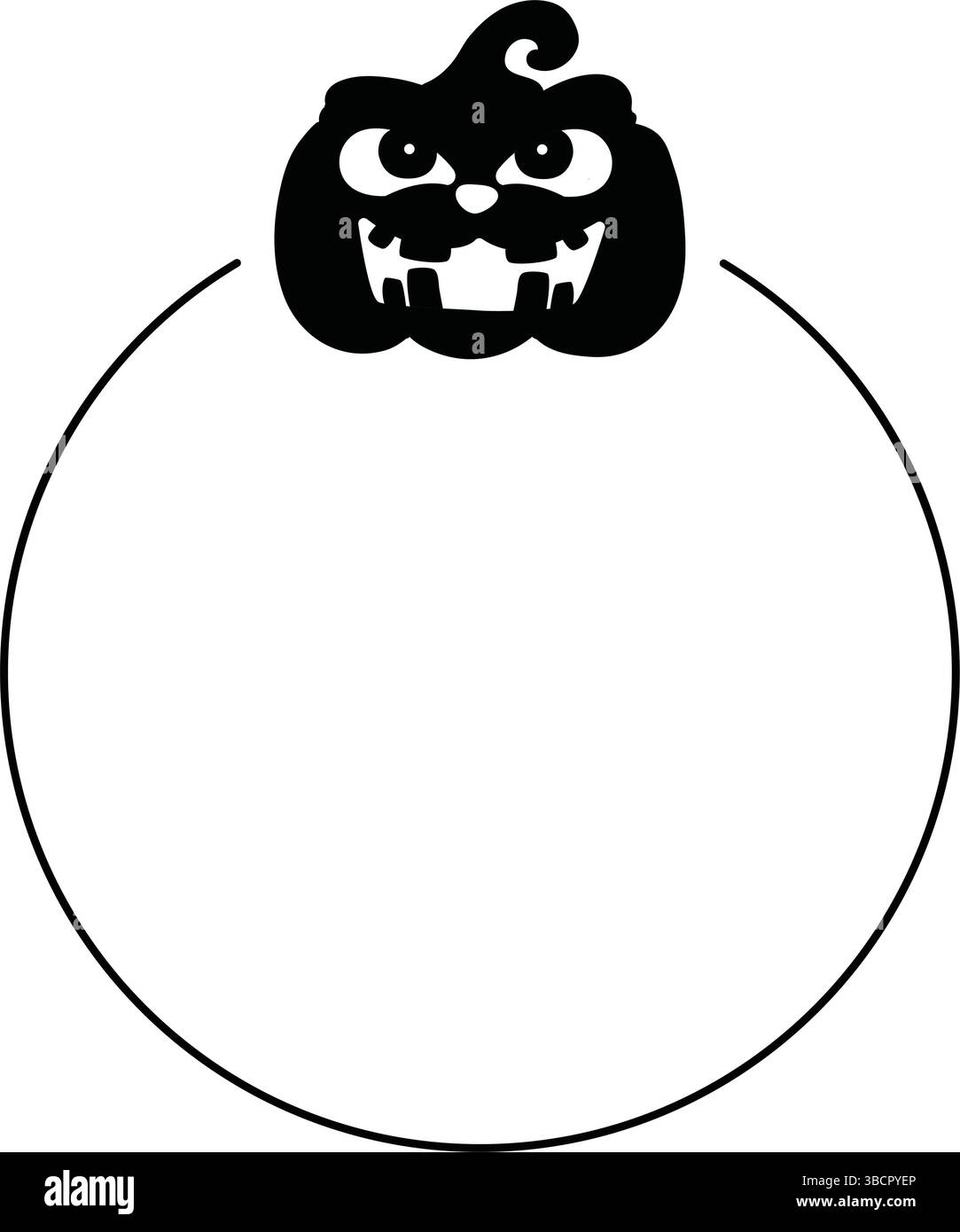 Halloween circular silhouette black frame with pumpkins Stock Vector ...
