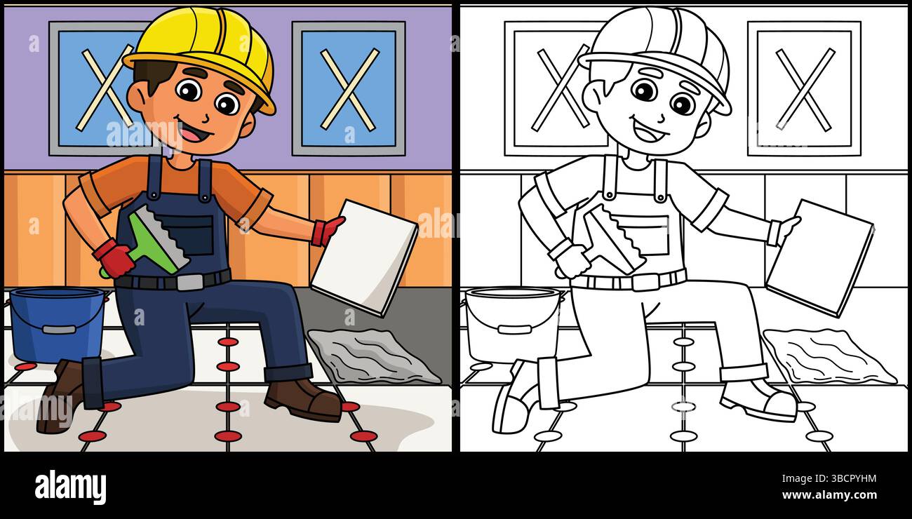 Construction Worker Tile Setter Illustration Stock Vector Image & Art ...