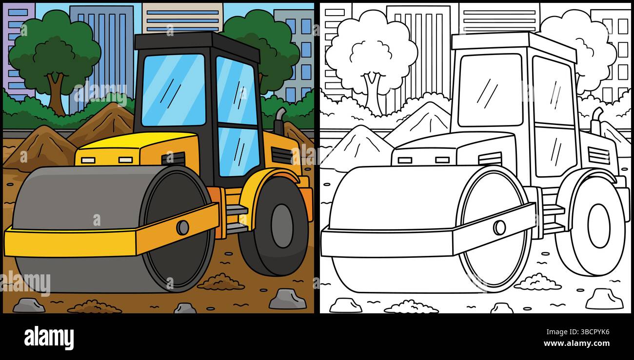 Construction Road Roller Coloring Illustration Stock Vector Image & Art ...