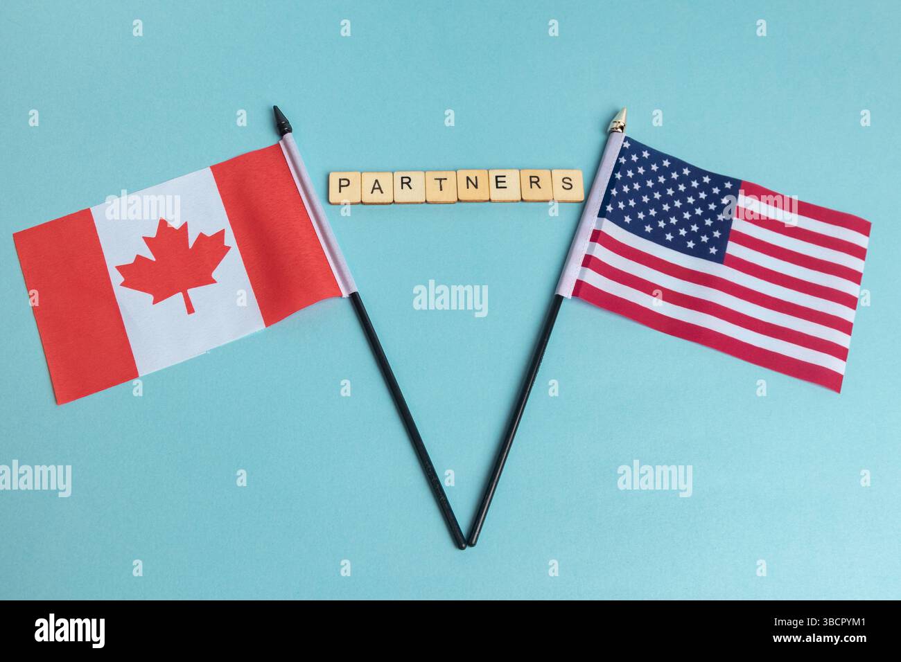 The Flags of The United States and Canada trade war concept, with tiles ...