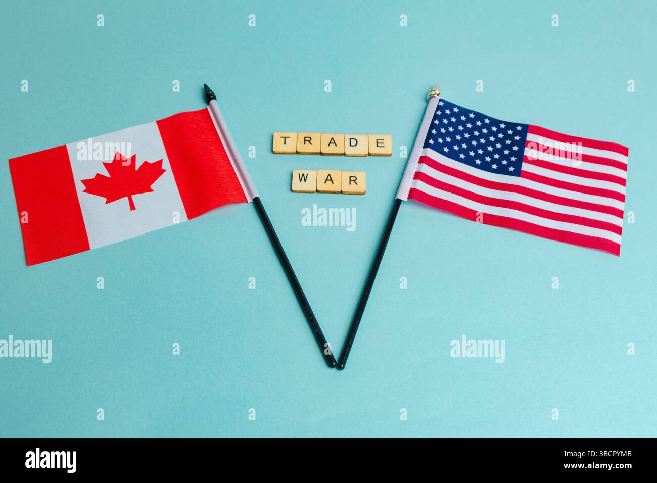 The Flags of The United States and Canada trade war concept, with tiles ...