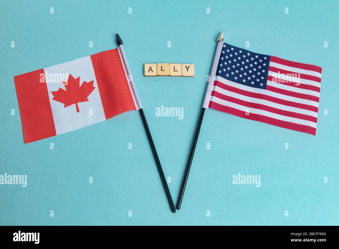 The Flags of The United States and Canada trade war concept, with tiles ...