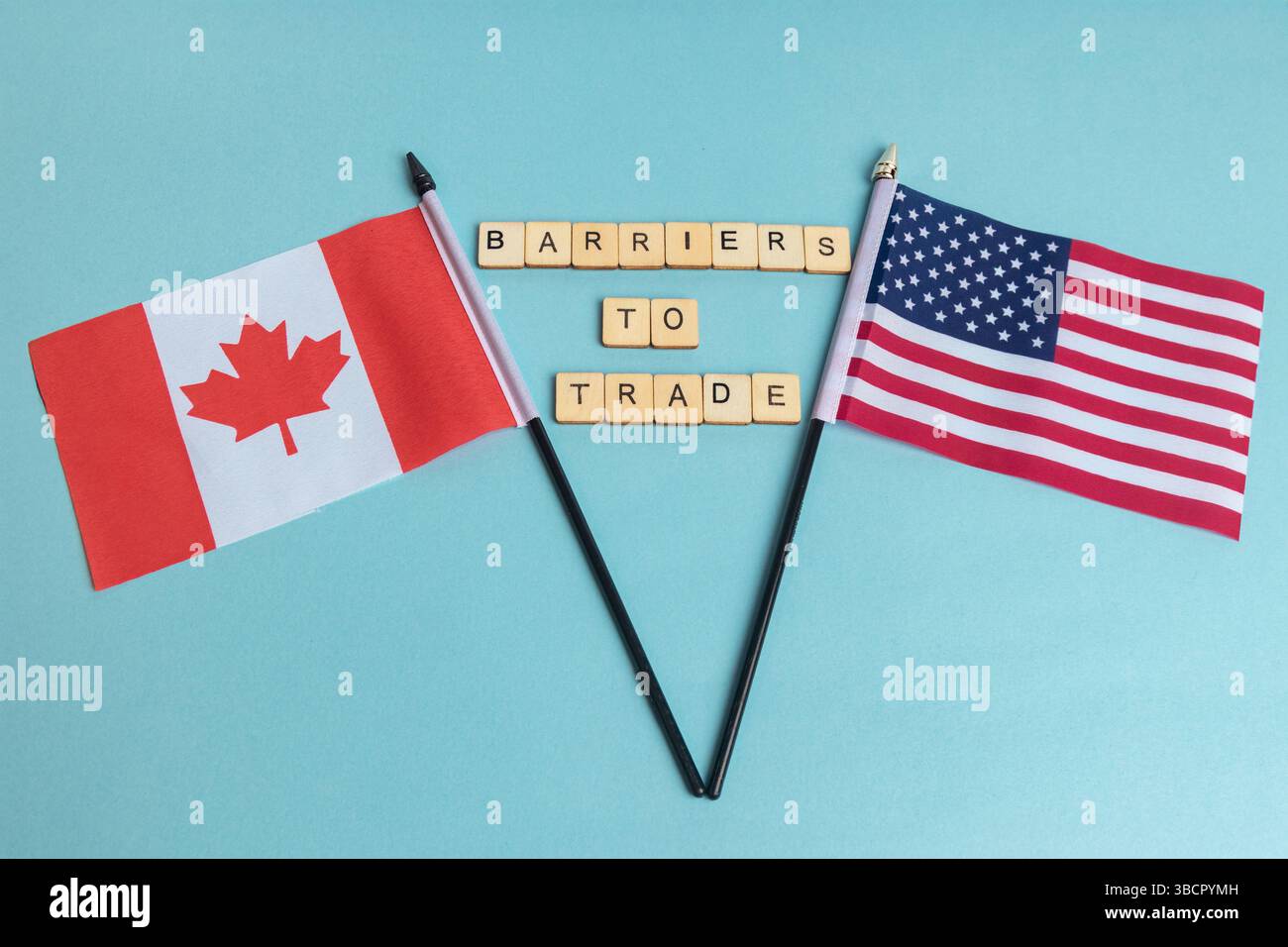 The Flags of The United States and Canada trade war concept, with tiles ...