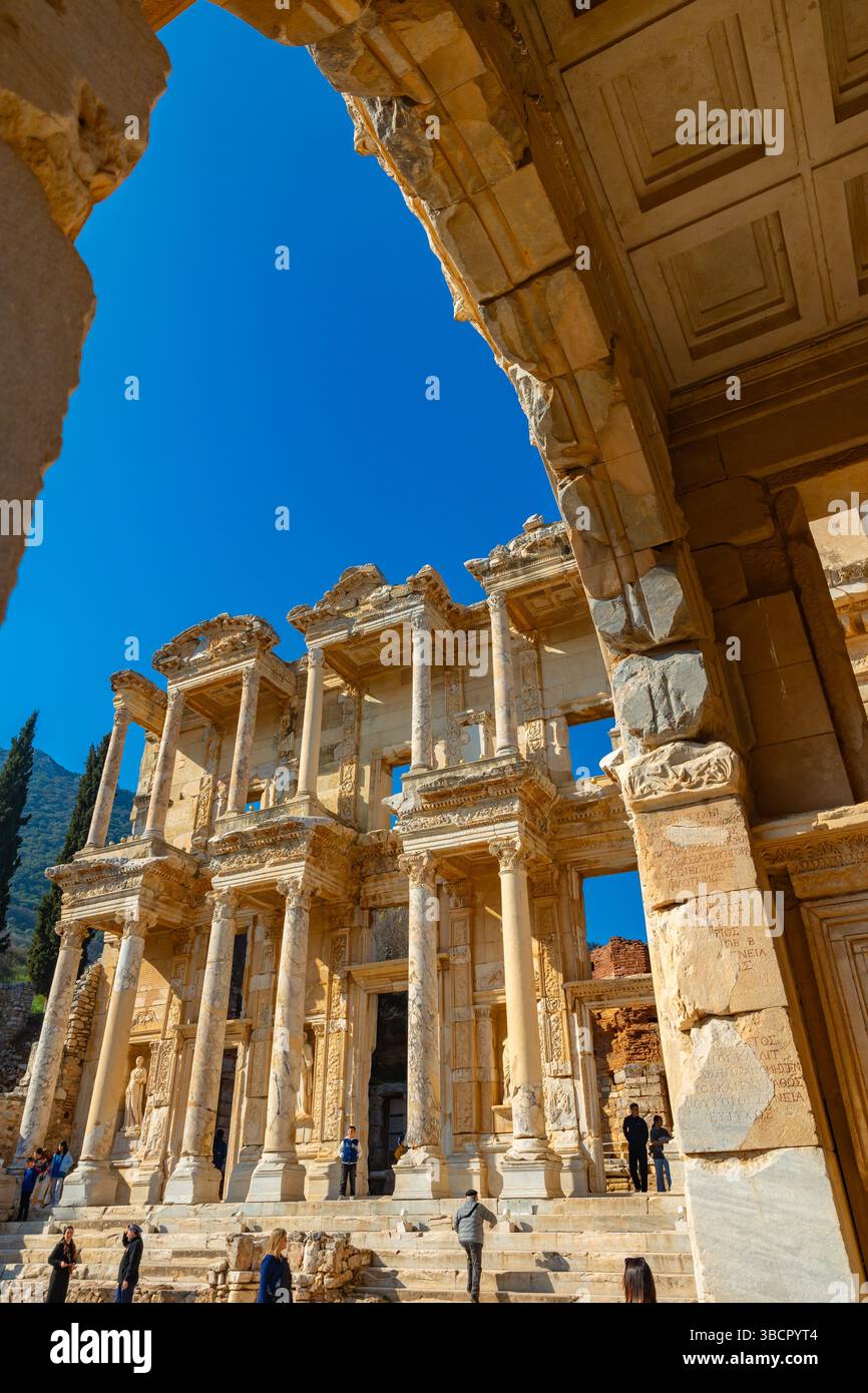 Ephesus. Library of Celsus in Ephesus with tourists. Izmir Turkey - 2.1 ...