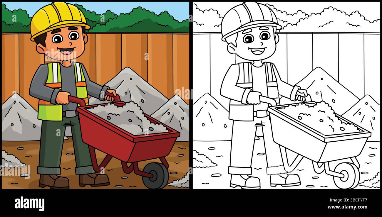 Construction Worker with Wheelbarrow Illustration Stock Vector Image ...