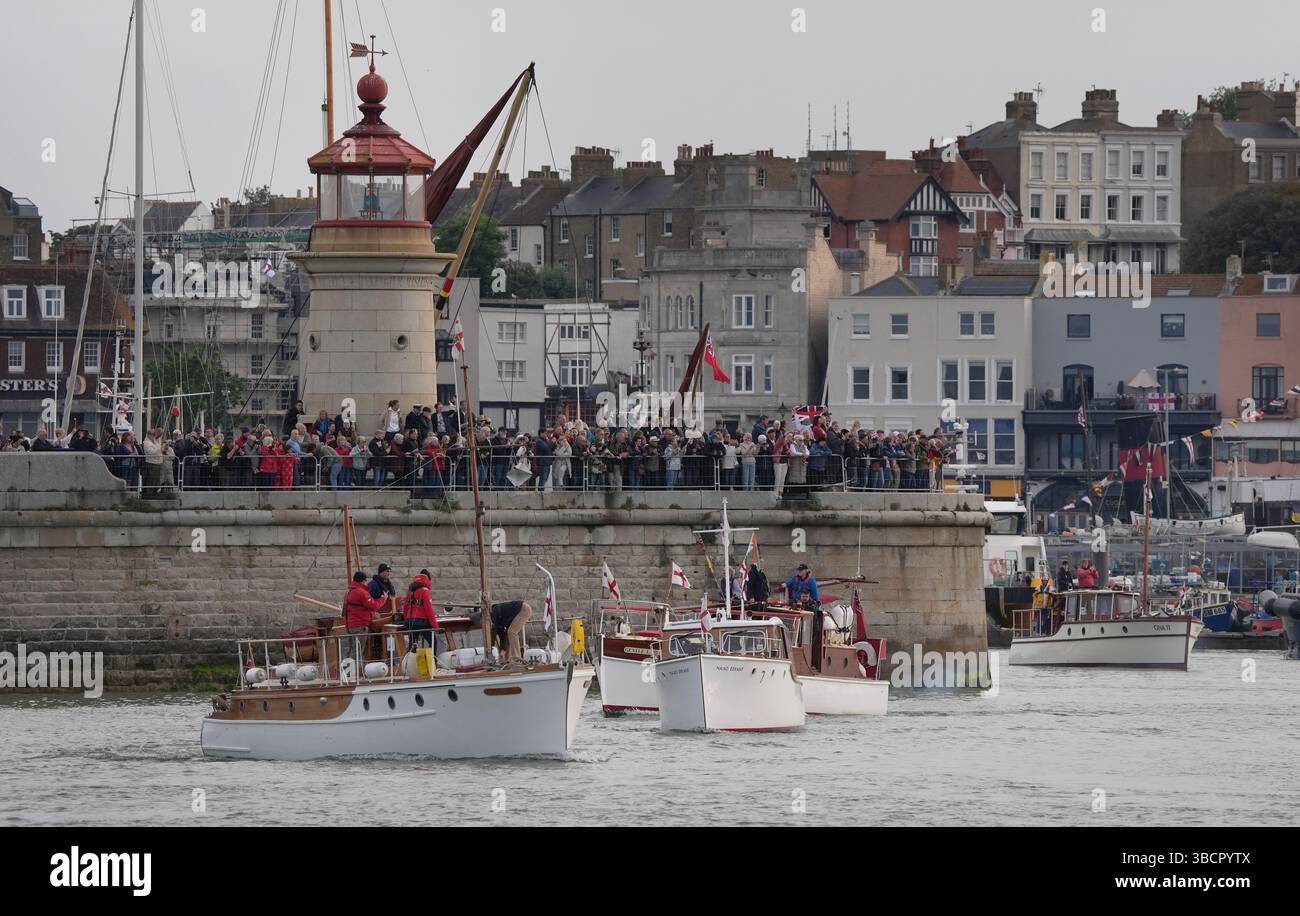 A flotilla of Little Ships sail out of Ramsgate, Kent, during 'Dunkirk ...