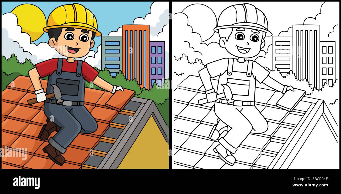 Construction Roof Worker Coloring Illustration Stock Vector Image & Art ...