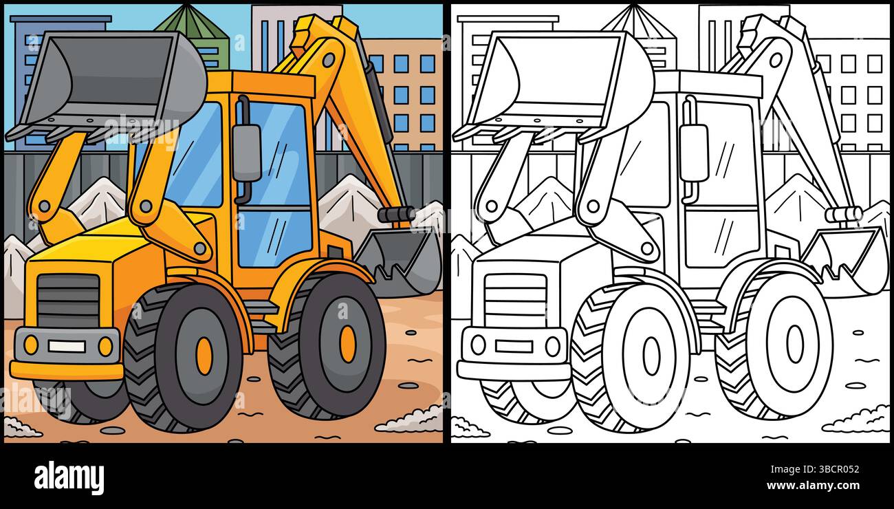 Construction Backhoe Coloring Page Illustration Stock Vector Image ...