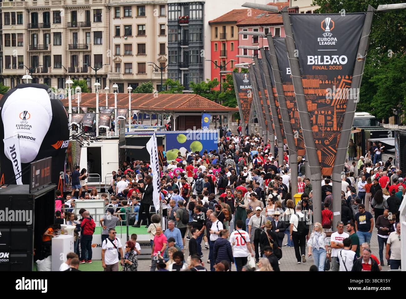 Fans at the UEFA Europa League Fan Festival in Arenal Park along the ...