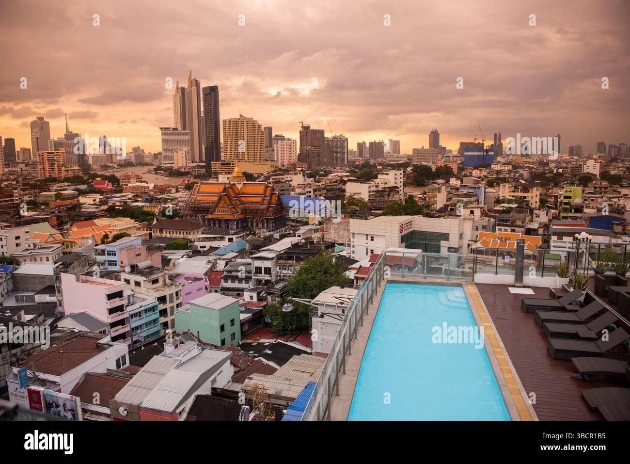 a view on Yaowarat Road in China Town with skyline in City of Bangkok ...