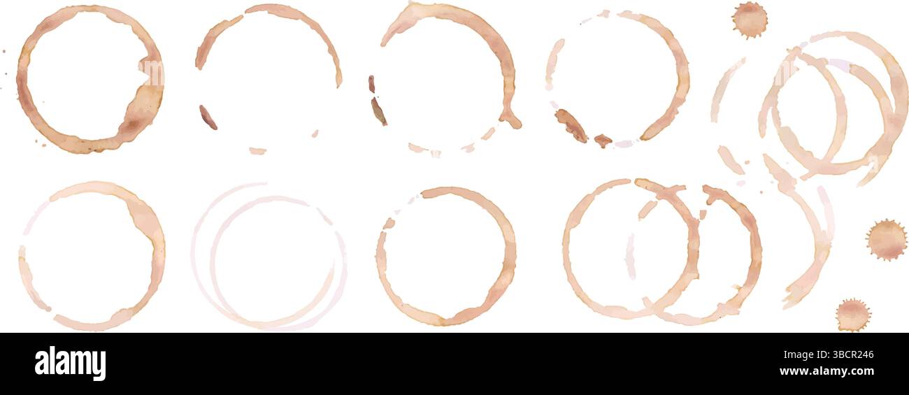 Coffee or tea stain drink cup rings vector illustration set isolated on ...