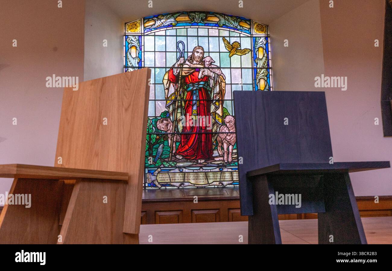 Exhibits at Clerkenwell Design Week Fair inside church in London ...