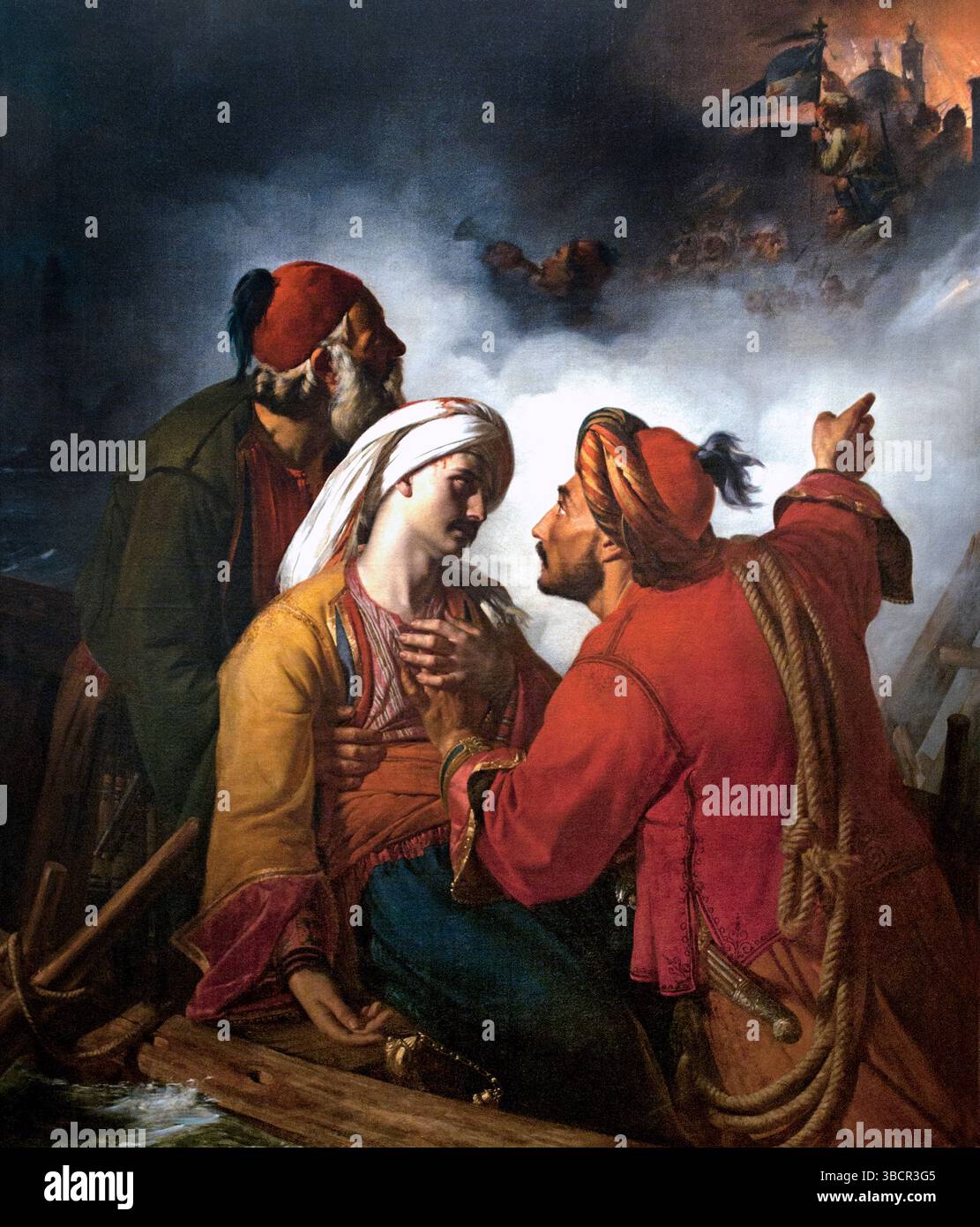 Greek officers hurt in the walls of a city taken 1826 Jean Claude ...