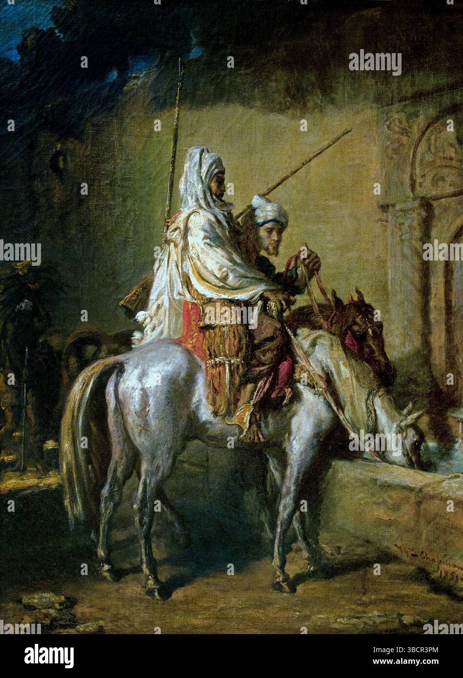 Two Arab horsemen stopped at a fountain in Roman Rome - Deux cavaliers ...