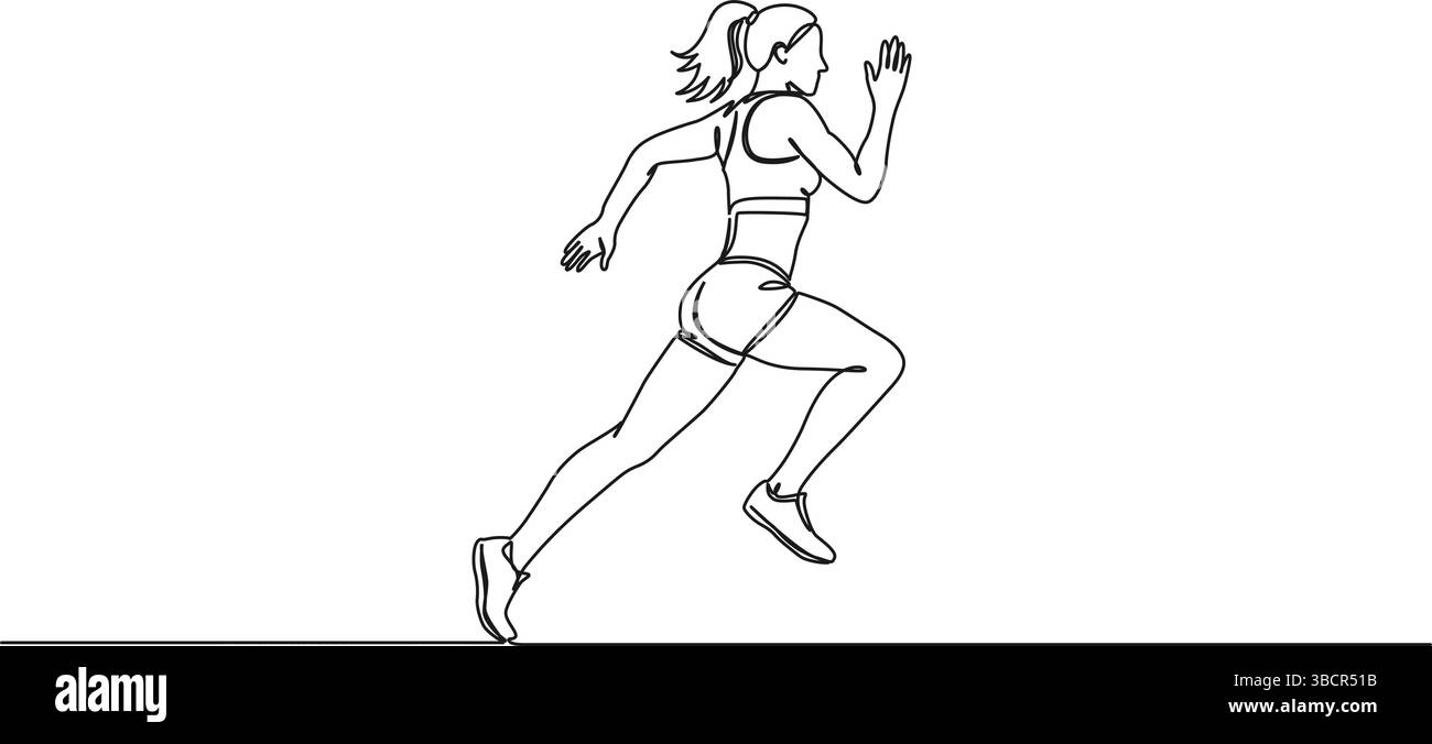 continuous single line drawing of female athlete exercising, line art ...