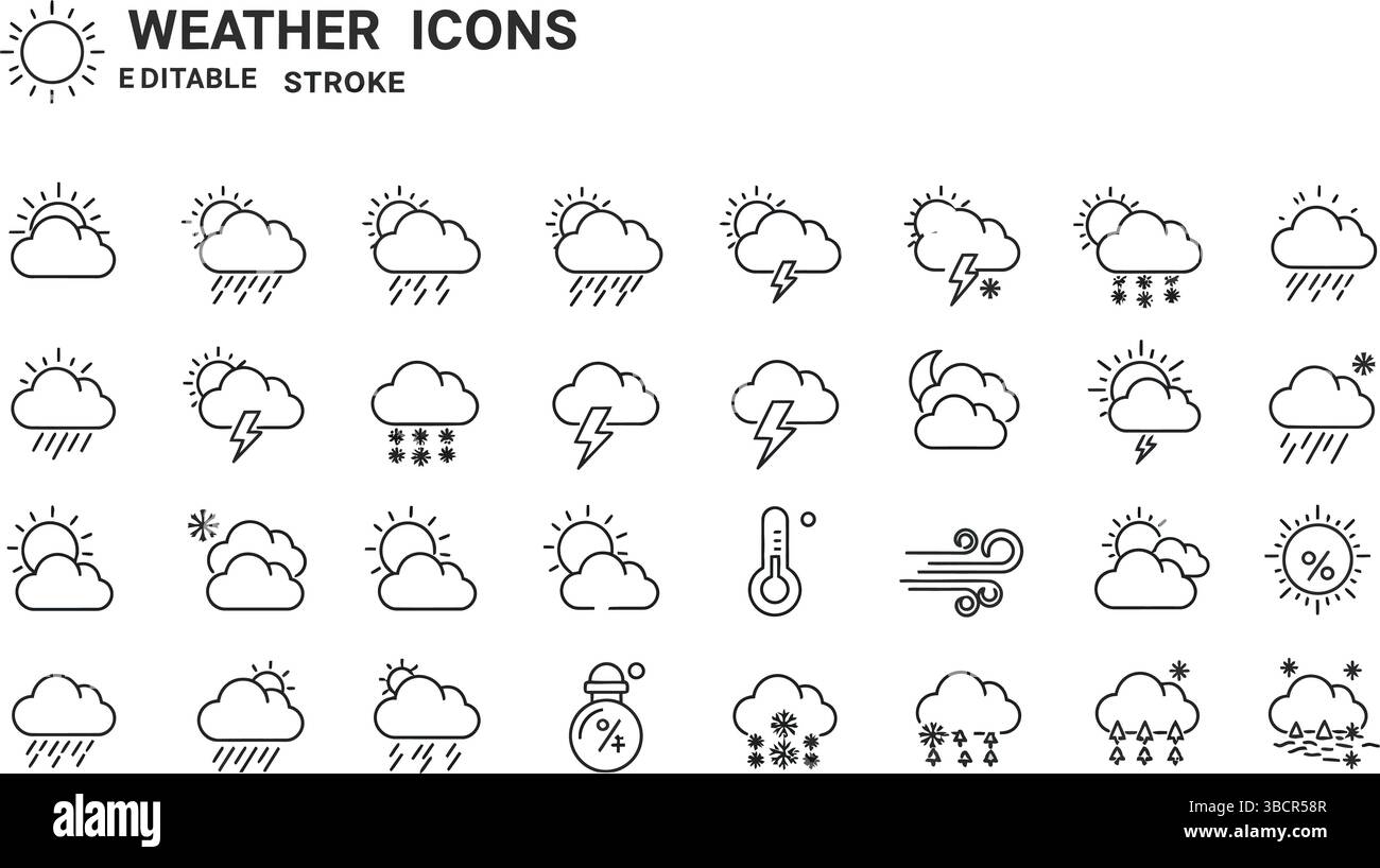 Weather Icons Pack - Editable Stroke Line Art Stock Vector Image & Art ...