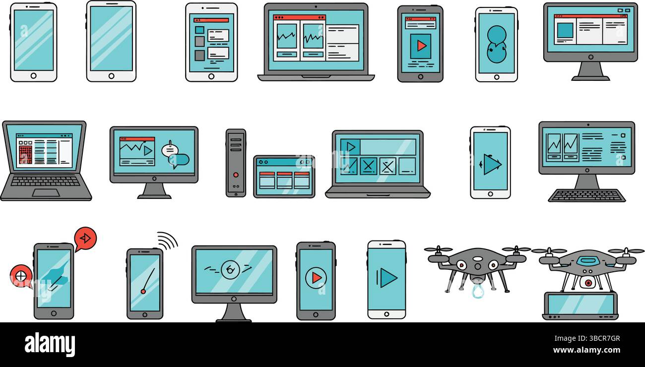 Collection of Modern Electronic Devices and Interfaces Stock Vector ...
