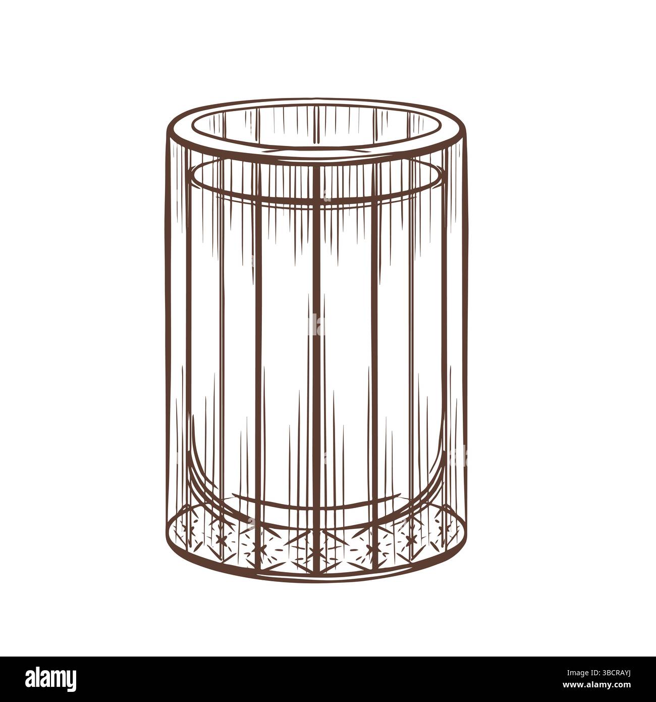 A faceted glass filled with water, depicted in crisp black and white ...