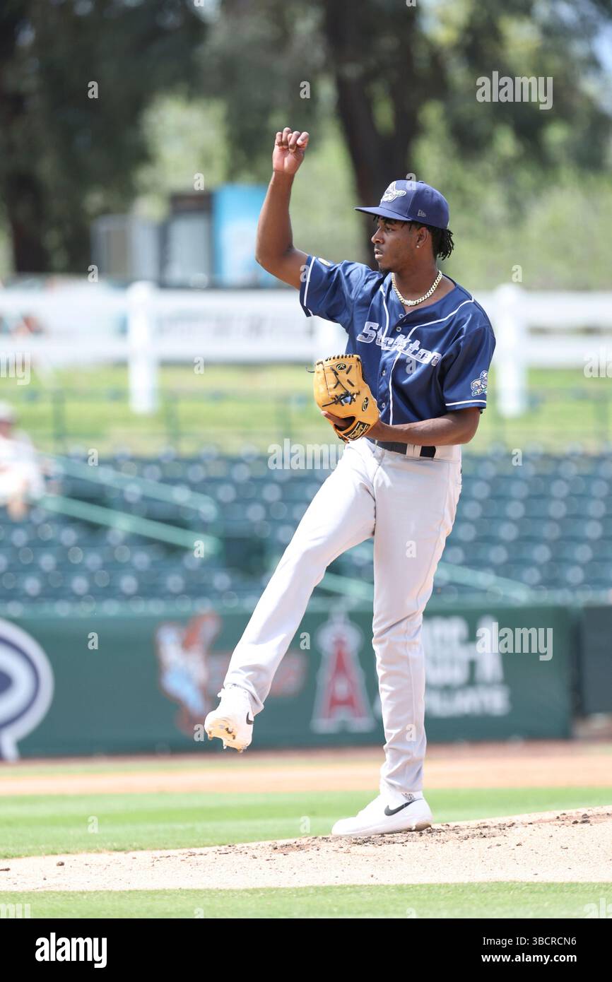 Jefferson Jean (17) of the Stockton Ports pitches against the Inland ...