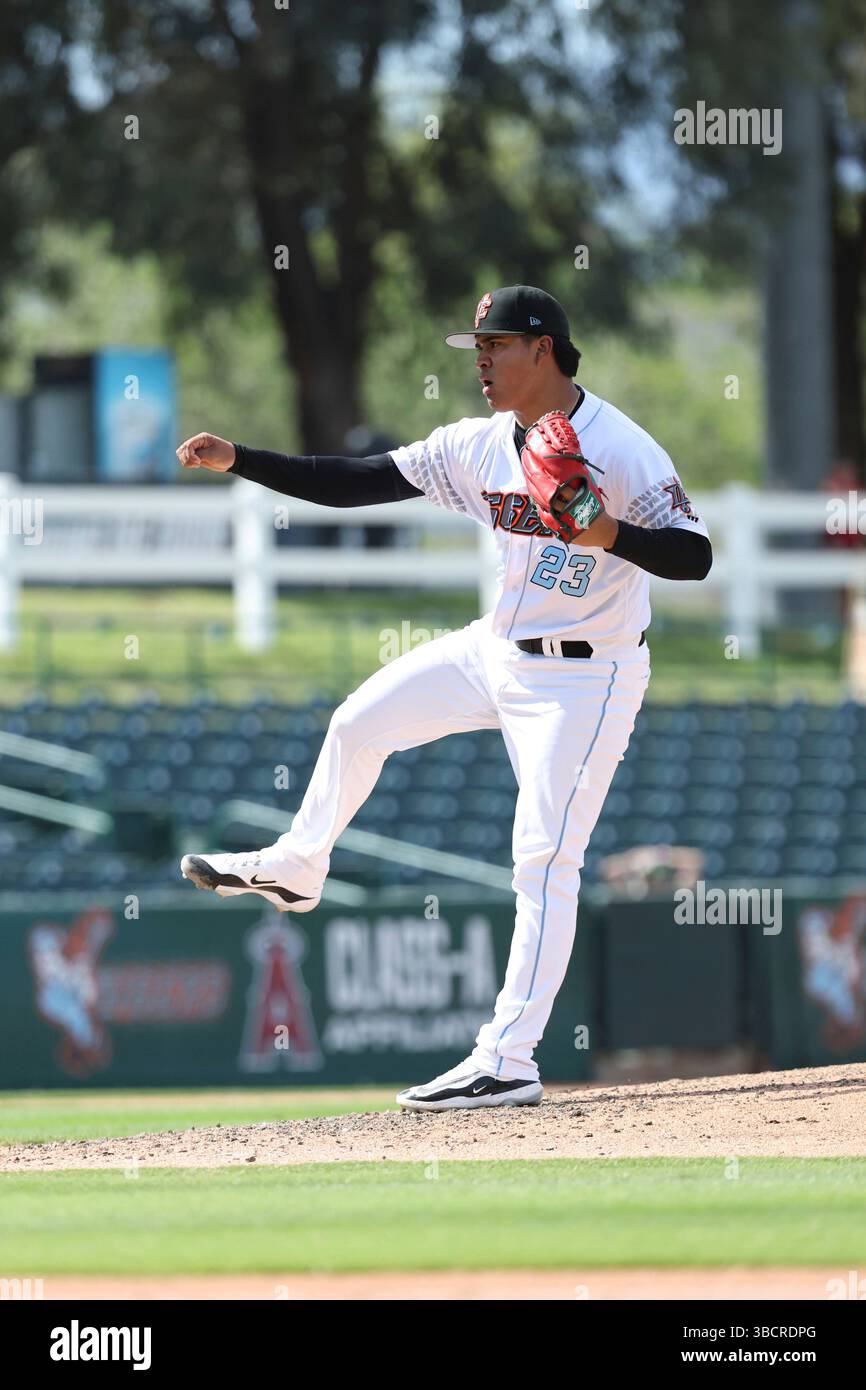 Victor Garcia (23) of the Inland Empire 66ers pitches against the ...